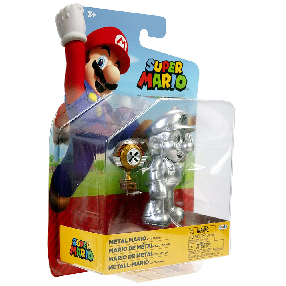 Jakks World of Nintendo Super Mario Metal Mario with Trophy 4-inch Toy ...