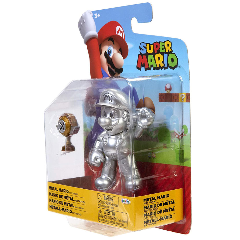 Jakks World of Nintendo Super Mario Metal Mario with Trophy 4-inch Toy ...