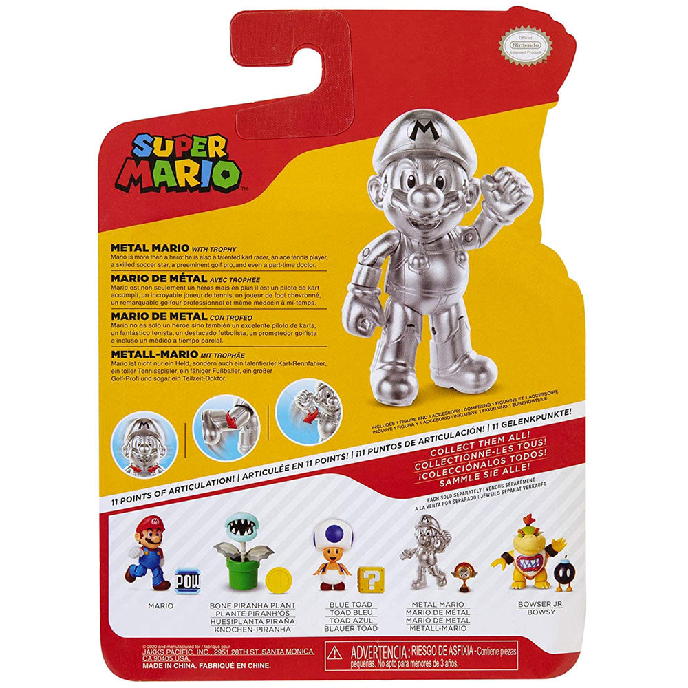 Jakks World of Nintendo Super Mario Metal Mario with Trophy 4-inch Toy ...